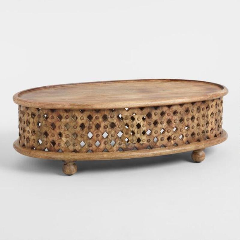 Oval Tribal Carved Wood Coffee Table – Appu Art and Handicrafts